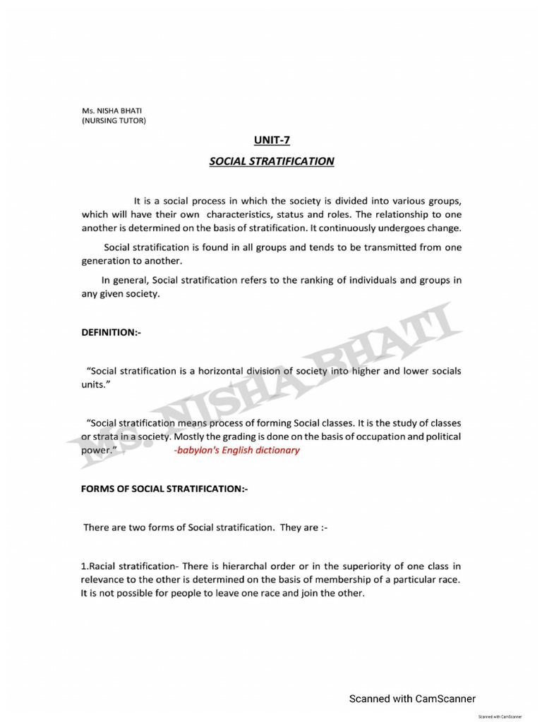 Sociology Unit-7 (Social Stratification) | PDF
