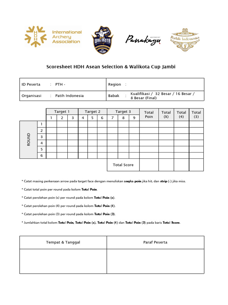 Scoresheet HDH Selection 2025 | PDF
