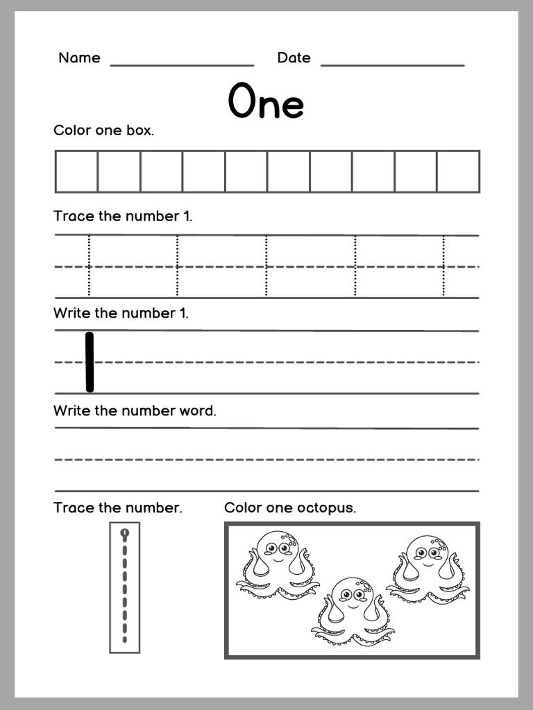 Writing Numbers 1-10 Math Worksheet in Grayscale Illustrative Style | PDF