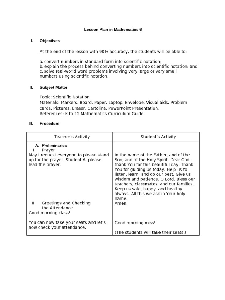 SCIENTIFIC NOTATION Lesson Plan in Mathematics 6 | PDF | Numbers