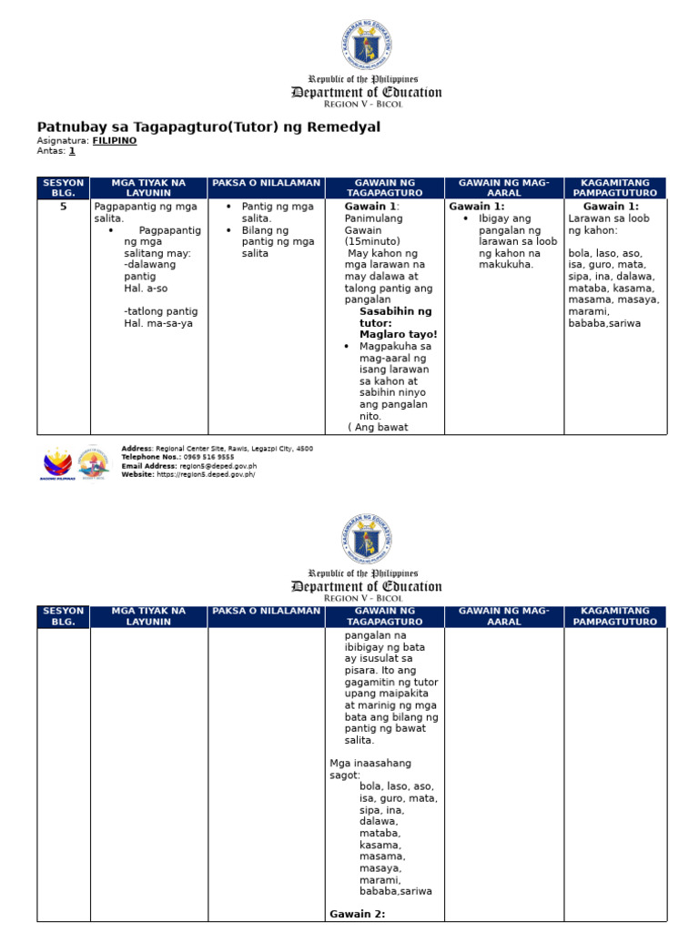 Antas 1 Sesyon 5 | PDF