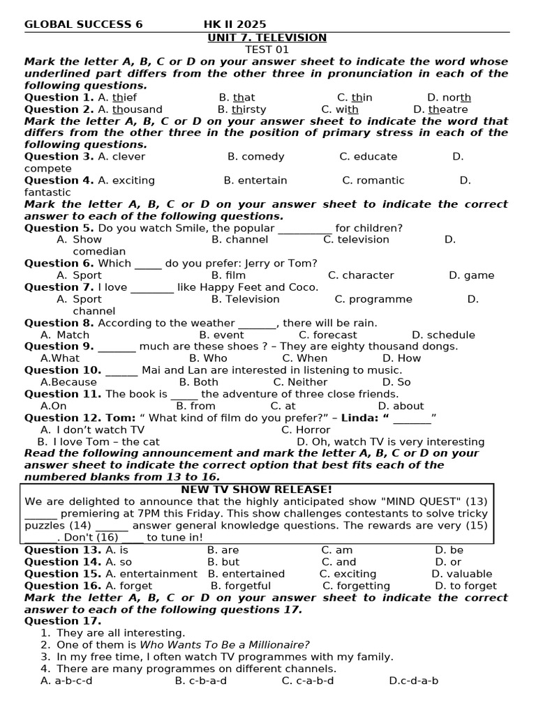Form 2025 - Global Success 6 | PDF