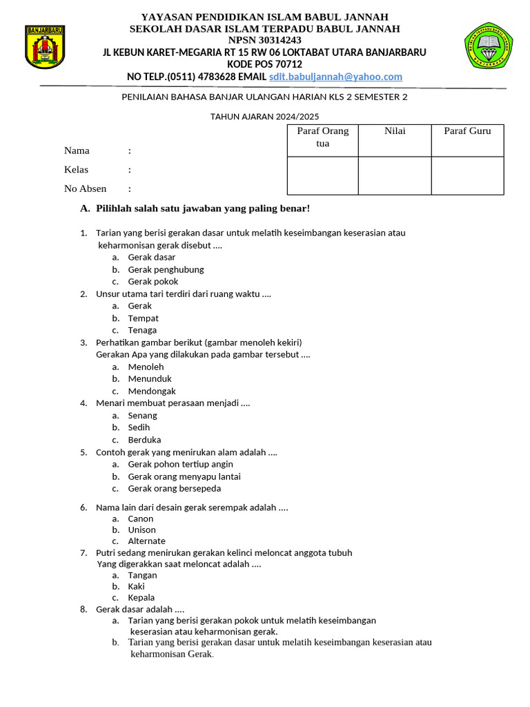 Seni Budaya Soal Kls 2 Semester 2 | PDF