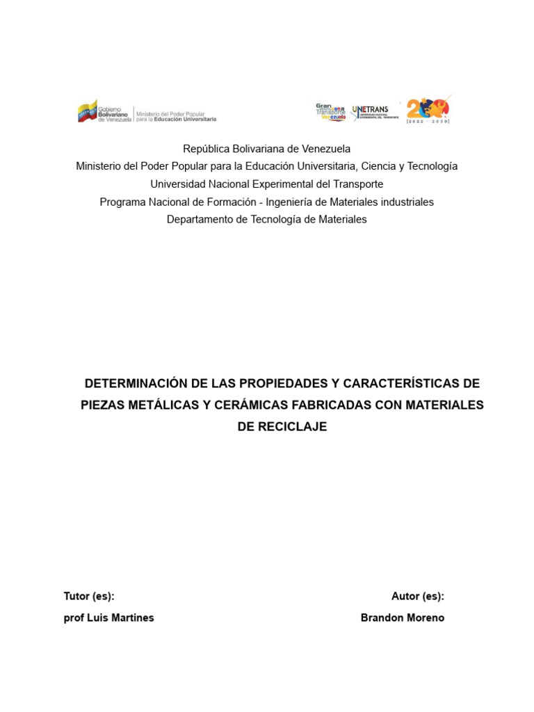 Proyecto Sociotecnologico Brandon Moreno | PDF | Aleación | Aluminio