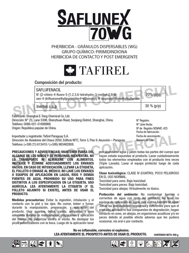 Saflunex 70 WG | PDF | Agua | Toxicidad
