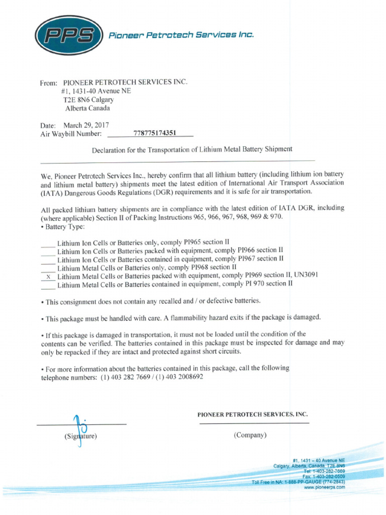battery declaration | PDF