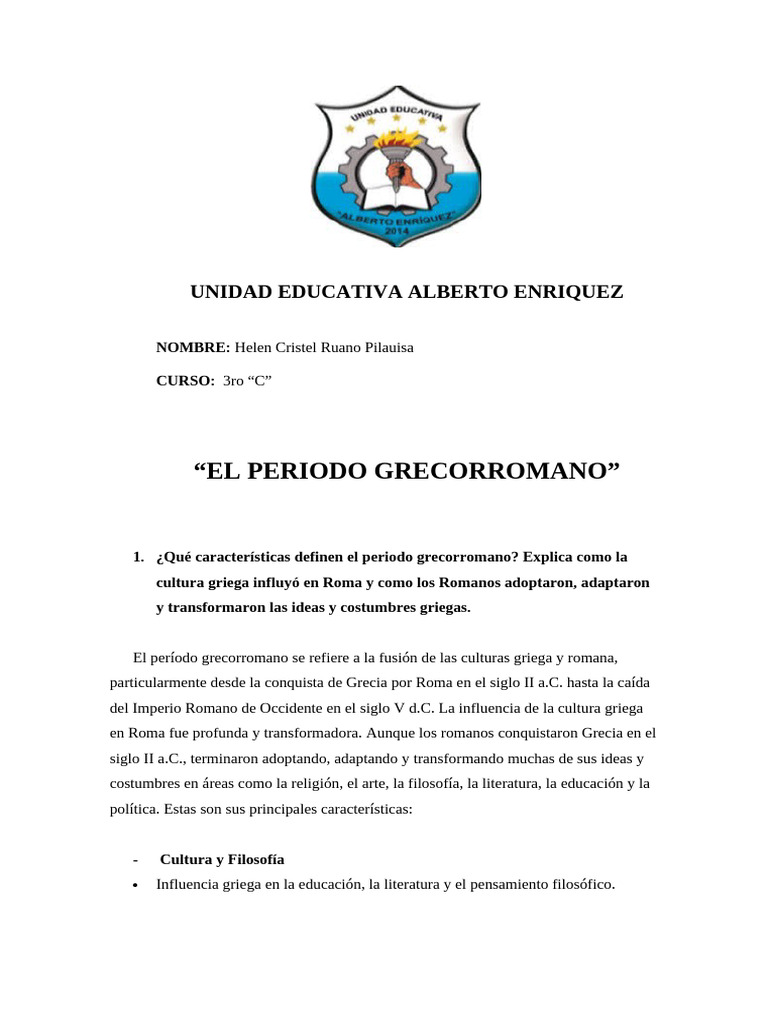 Características del Periodo Grecorromano | PDF | imperio Romano ...