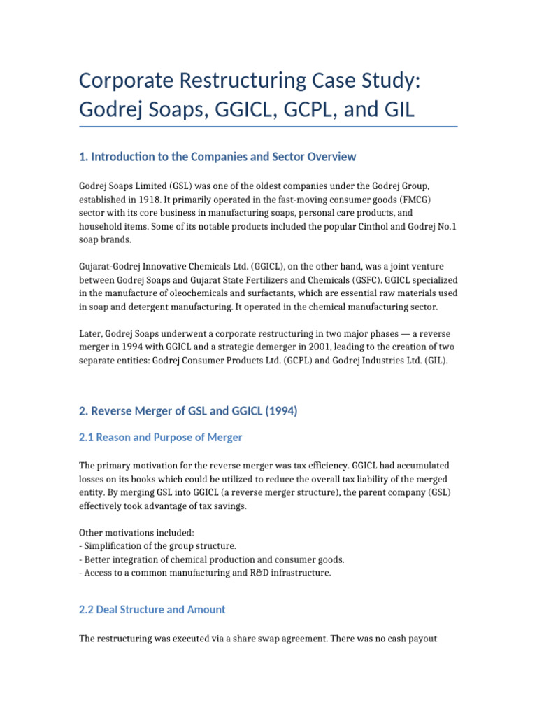 Detailed Godrej Corporate Restructuring Case Study | PDF | Mergers And Acquisitions | Business