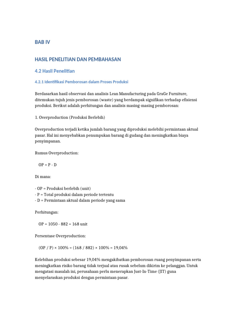Identifikasi Pemborosan Produksi Furniture | PDF