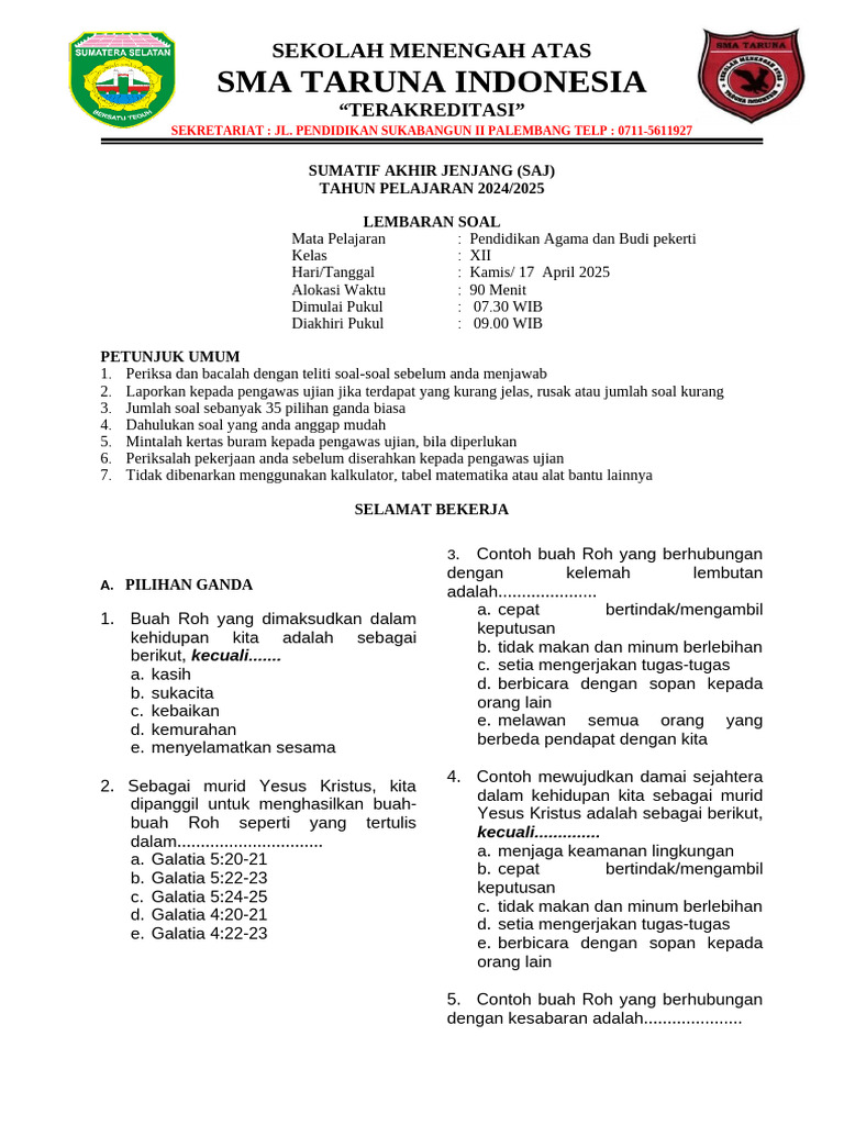 Format Soal SAJ Pai | PDF