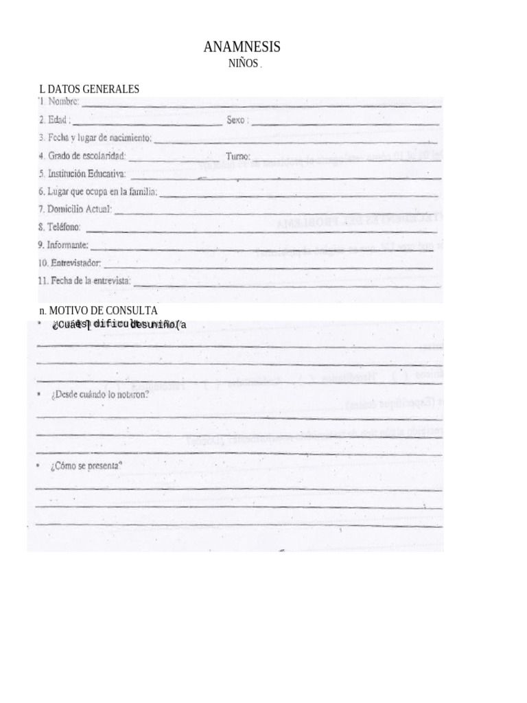 Anamnesis Niños | PDF | Enfermedades y trastornos | Especialidades Medicas
