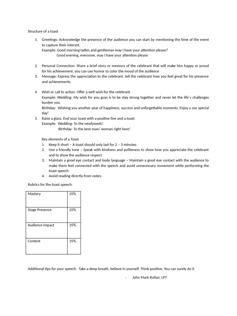 Handout For Toast | PDF