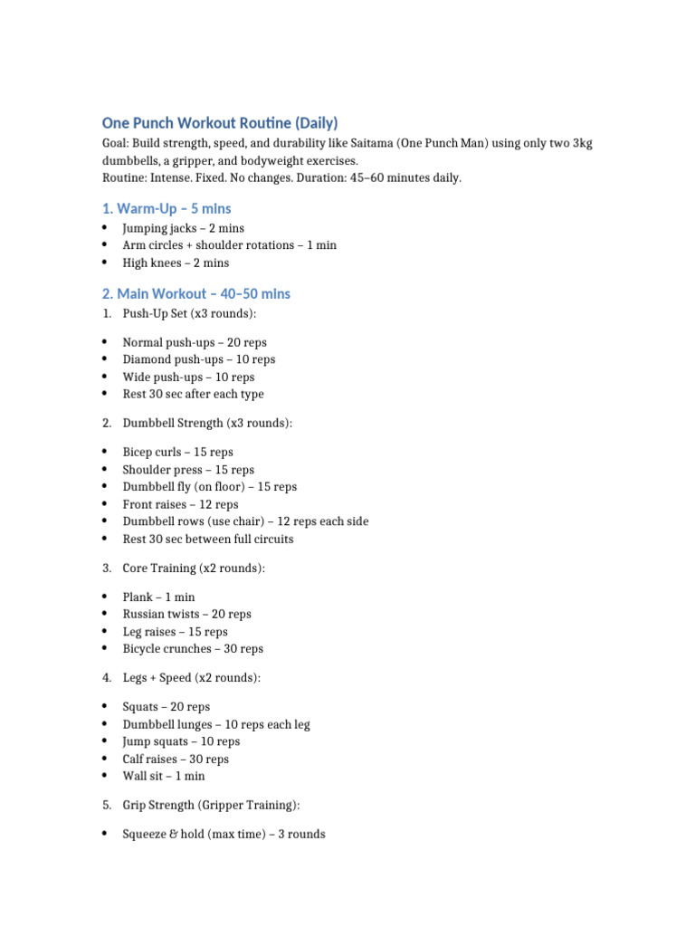 One Punch Workout Routine Aksai | PDF