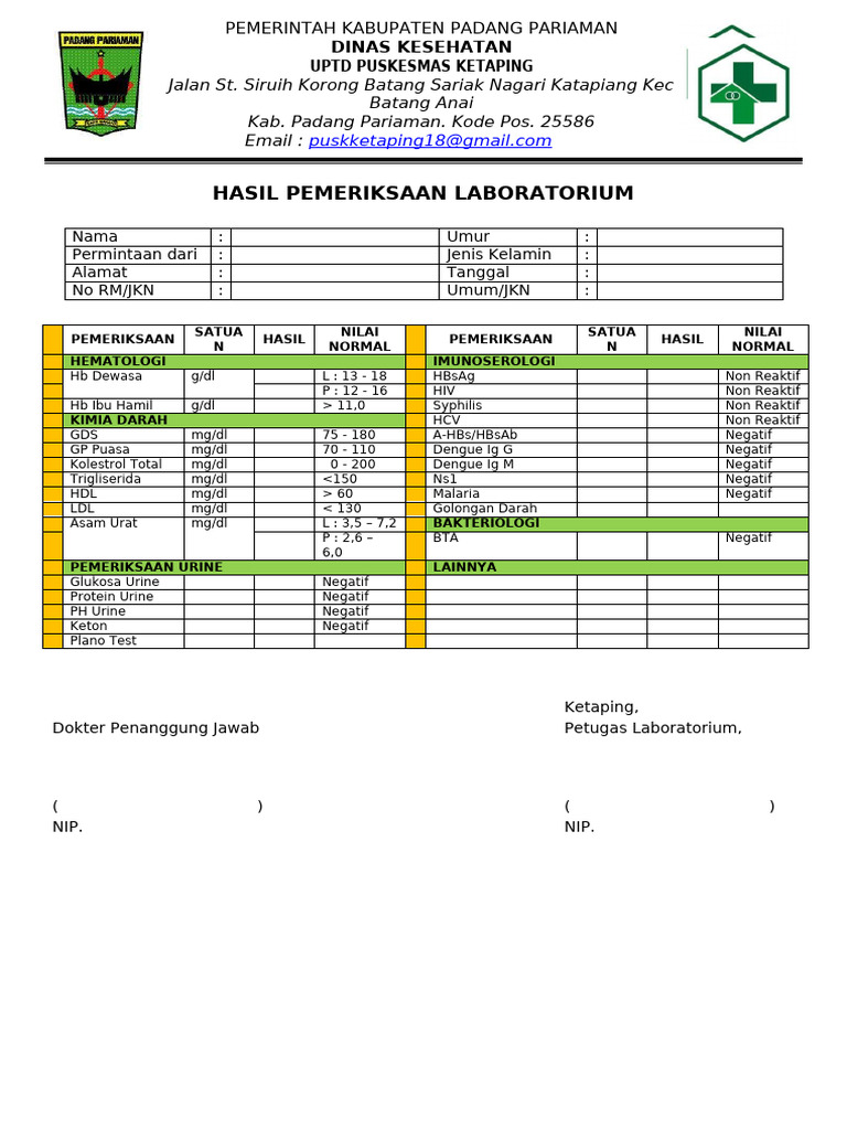 Formulir Hasil Labor Baru | PDF