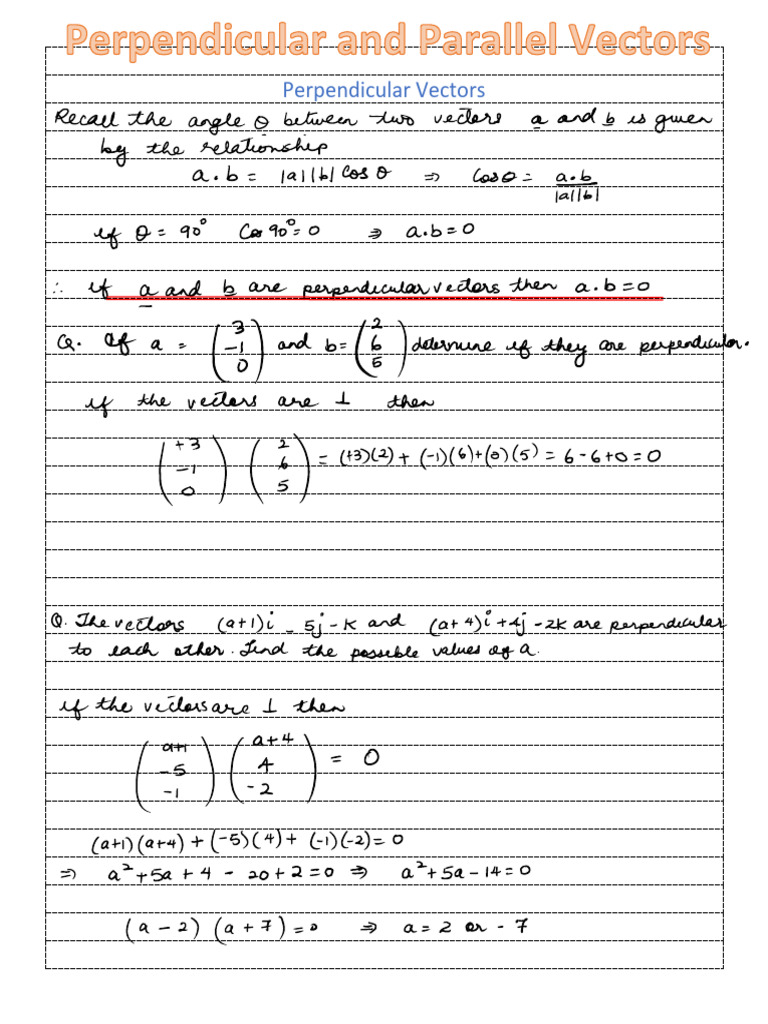 Perpendicular and Parallel Vectors | PDF
