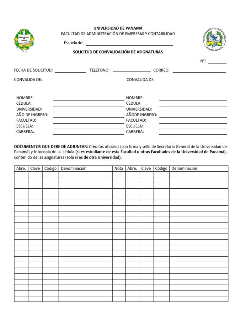 Formulario de Solicitud de Convalidación | PDF