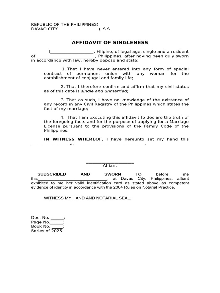 Affidavit of singleness | PDF