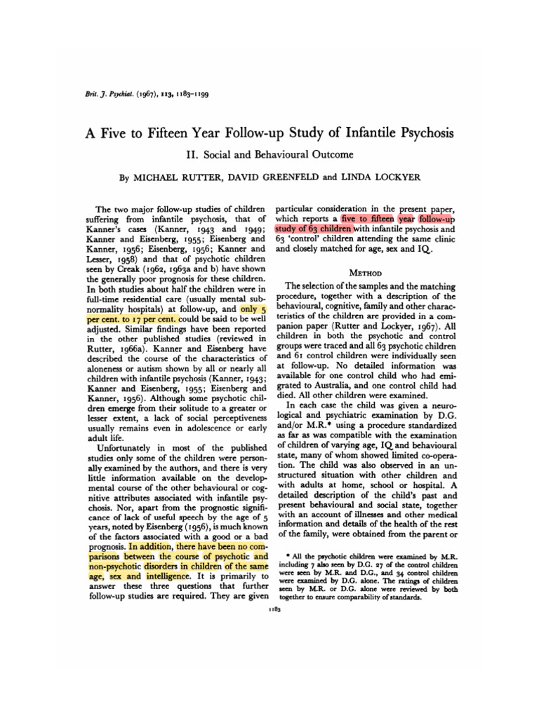 A Five To Fifteen Year Follow-Up Study of Infantile Psychosis. II ...