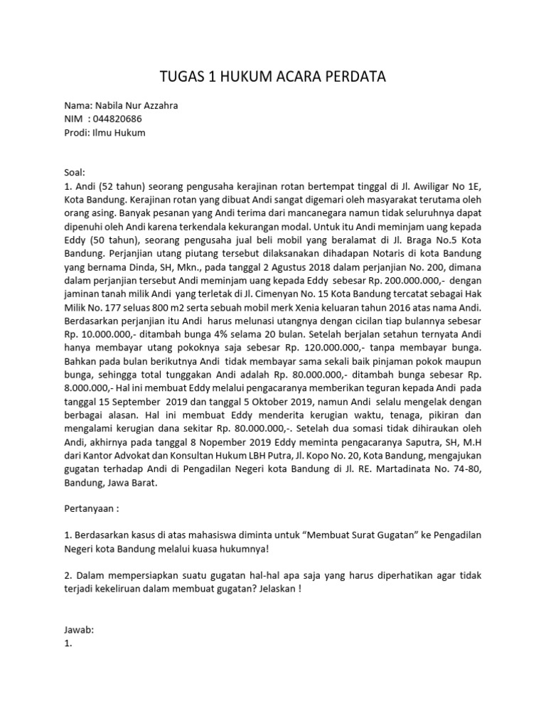 TUGAS 1 HUKUM ACARA PERDATA | PDF