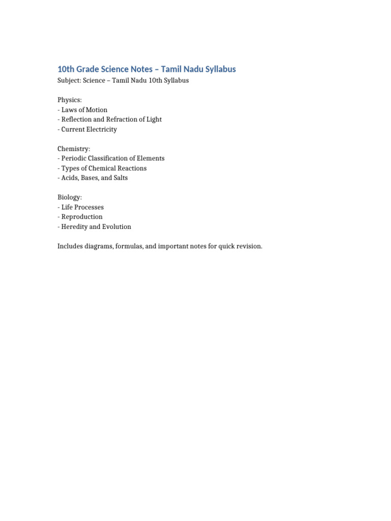 10th Grade Science Notes - Tam | PDF