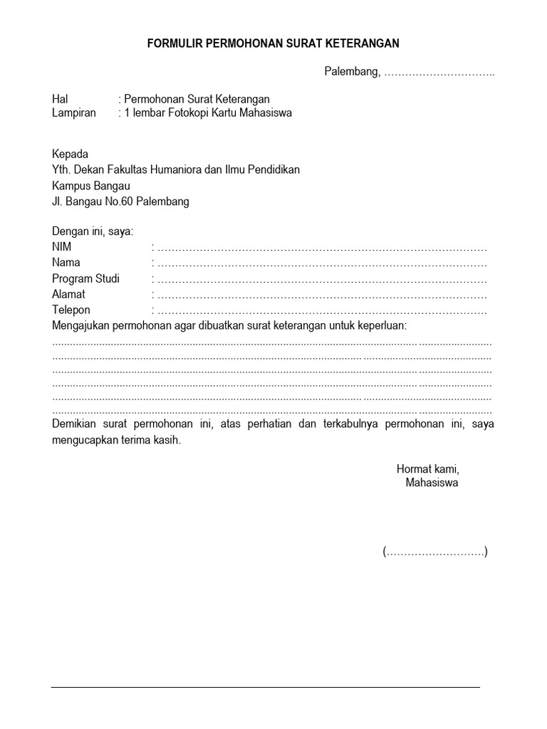 Formulir Permohonan Surat Keterangan | PDF