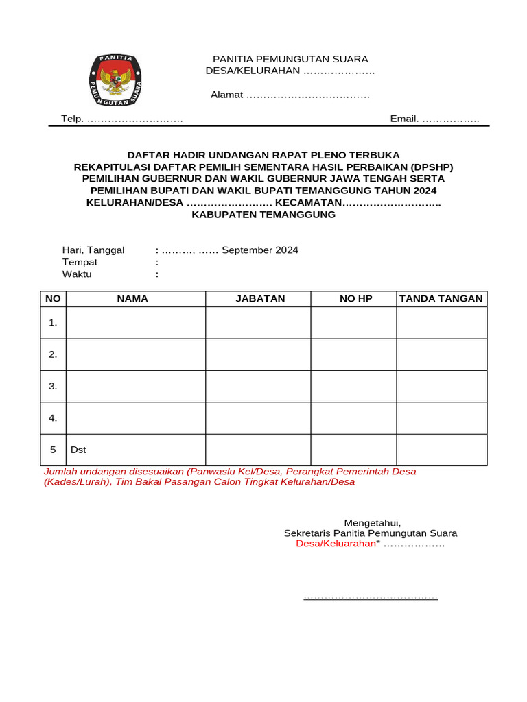 02 Draft Daftar Hadir DPSHP PPS | PDF