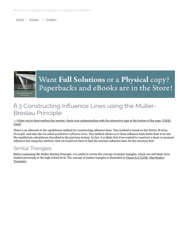 Constructing Influence Lines Using The Muller-Breslau Principle | PDF | Beam (Structure) | Triangle