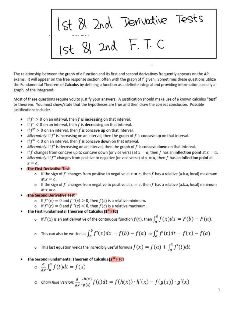 1st & 2nd Derivative Test 1st & 2nd FTC | PDF | Function (Mathematics ...