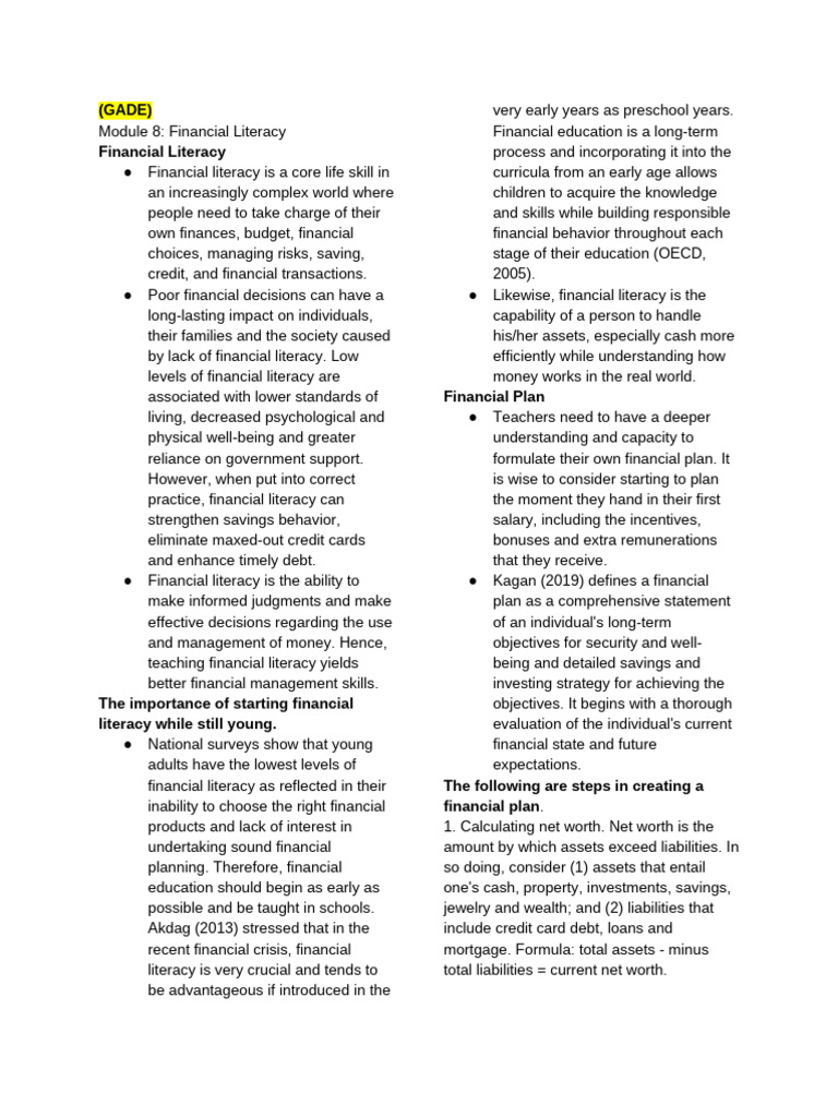Module 8 - Financial Literacy | PDF | Insurance | Life Insurance