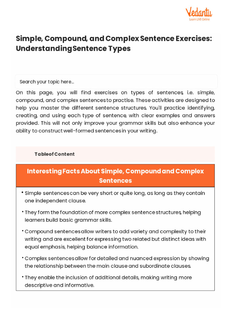 Simple, Compound, and Complex Sentence Exercises - Understanding ...