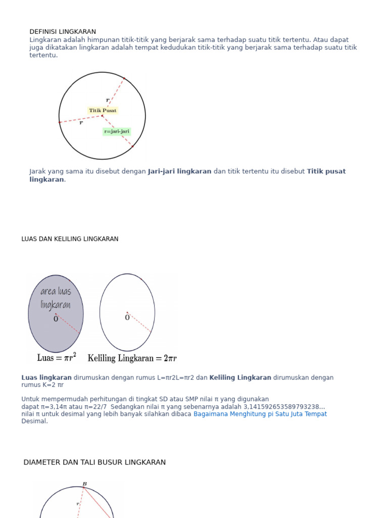 Definisi dan Konsep Lingkaran | PDF