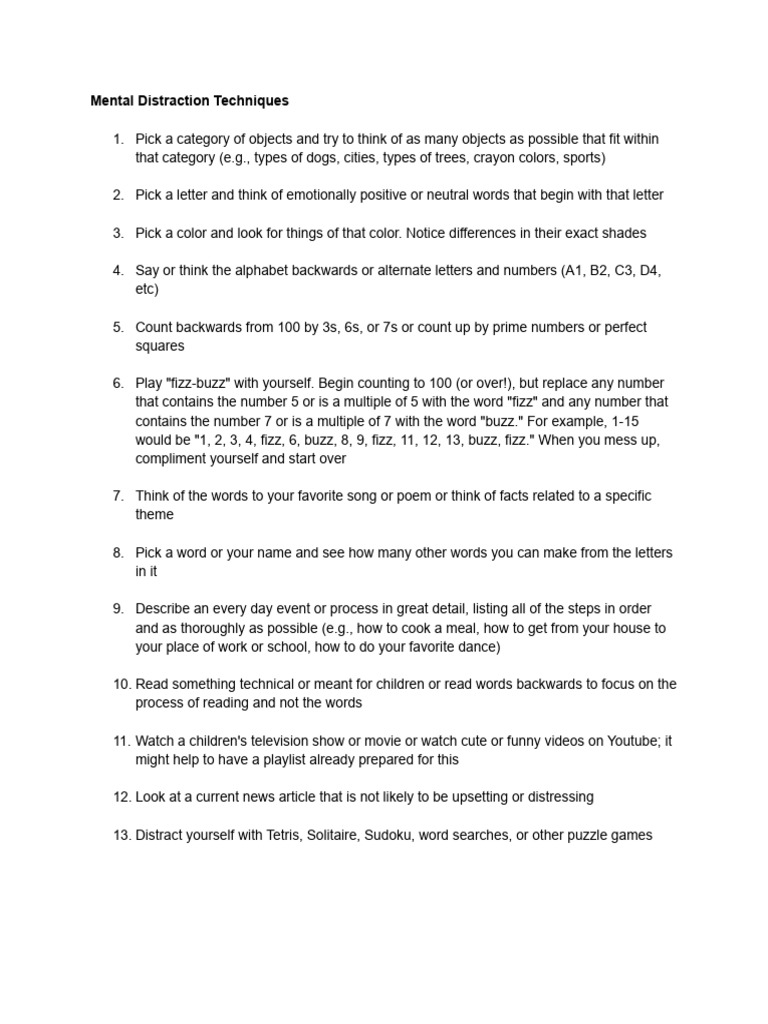 Distraction and Grounding Techniques | PDF