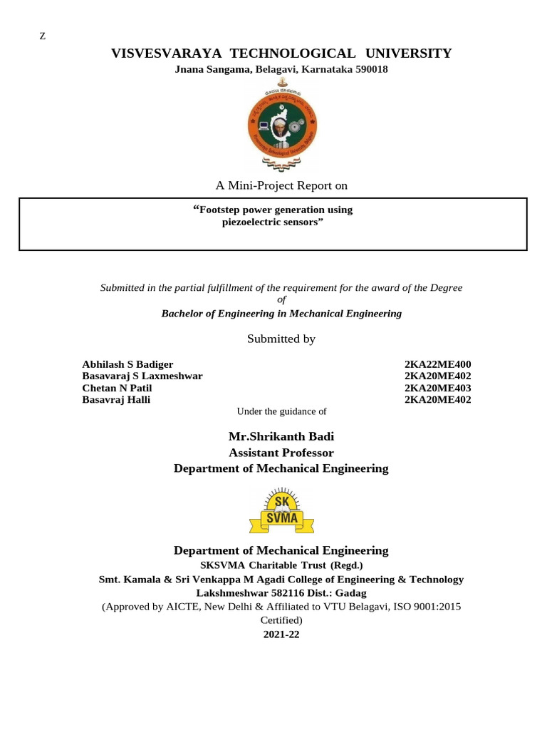 Footstep power generation using piezoelectric sensors (05 (2) | PDF ...