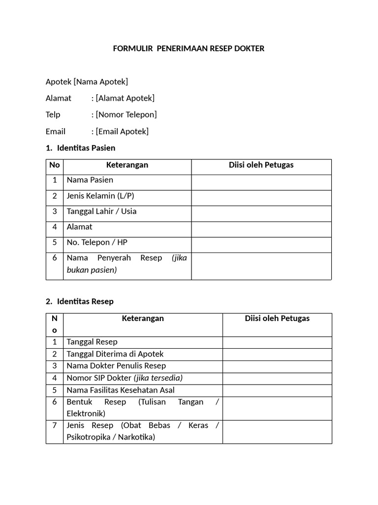 Formulir Penerimaan Resep Dokter | PDF