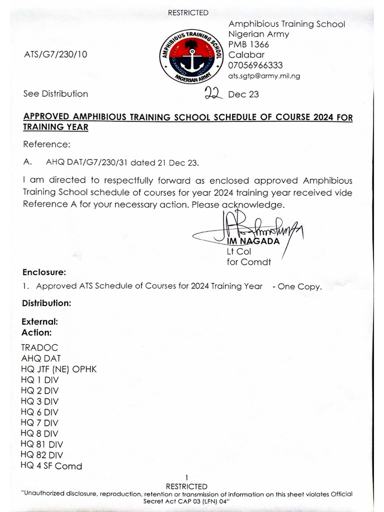 Approved Amphibious Training School Schedule of Course 2024 For ...