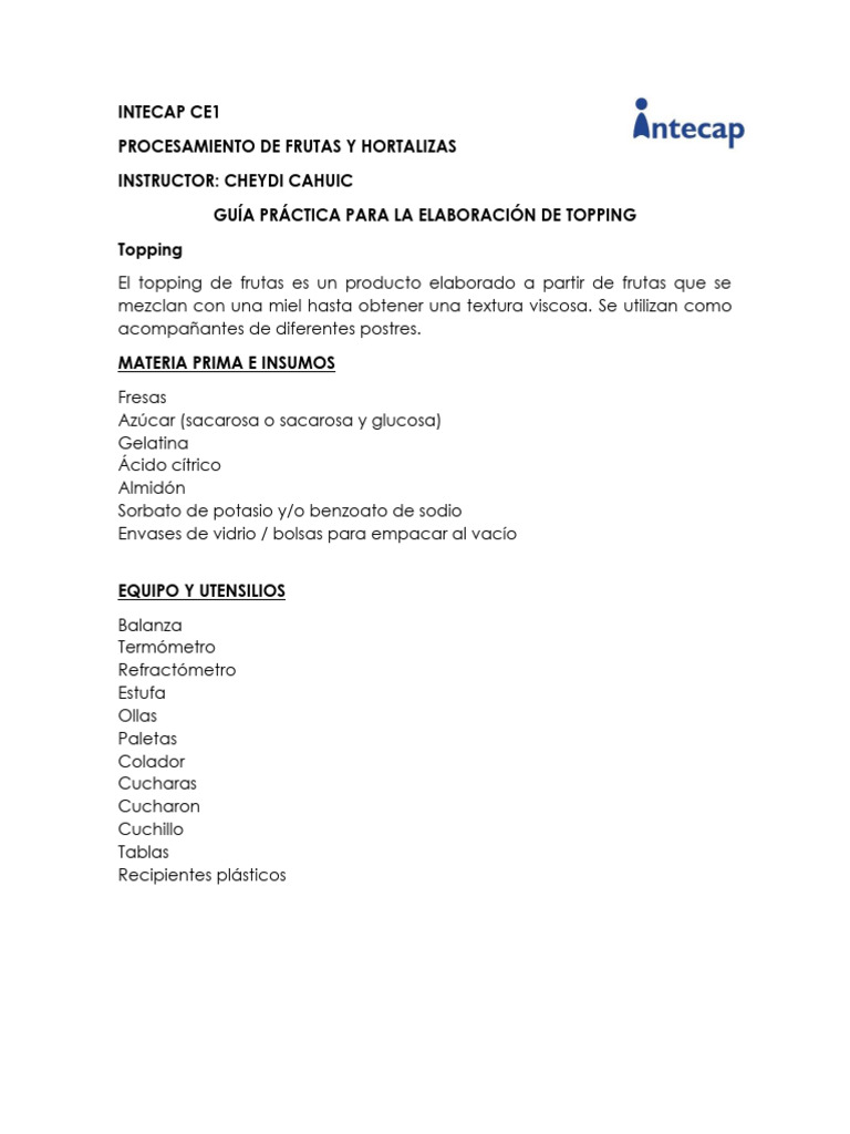 Guía de Elaboración de Topping de Fresa | PDF