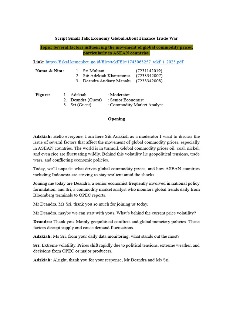 Scrip Small Talk Kel 9 - 1 | PDF | Opec | Commodity