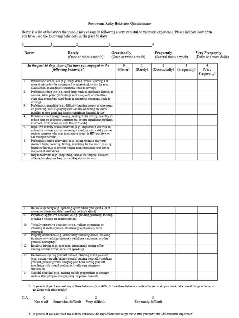 Posttrauma Risky Behaviors Questionnaire | PDF | Substance Abuse