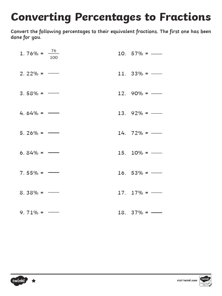 Convert Percentages to Fractions Guide | PDF | Division (Mathematics ...