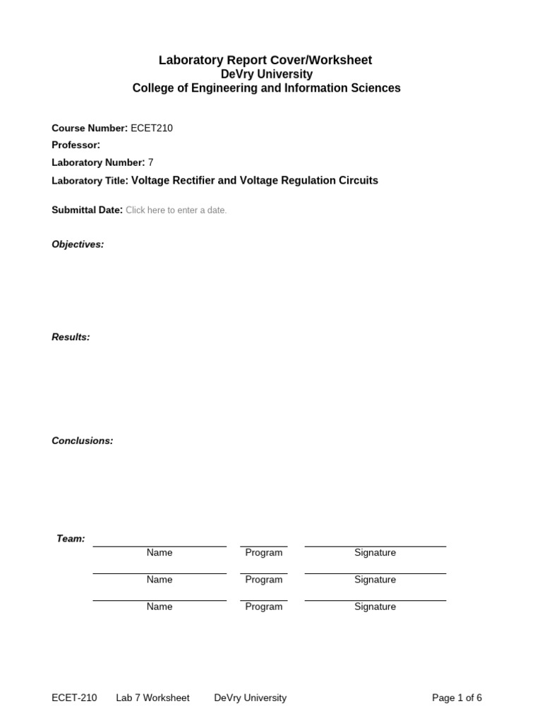Cover Sheet Ecet210 w7 Ilab | PDF | Rectifier | Electrical Components