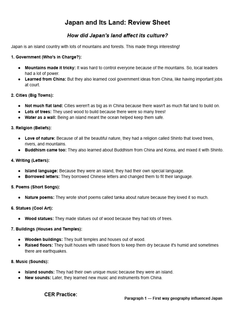 7.1 Japan Summative - Review Sheet | PDF | Japan | Korea