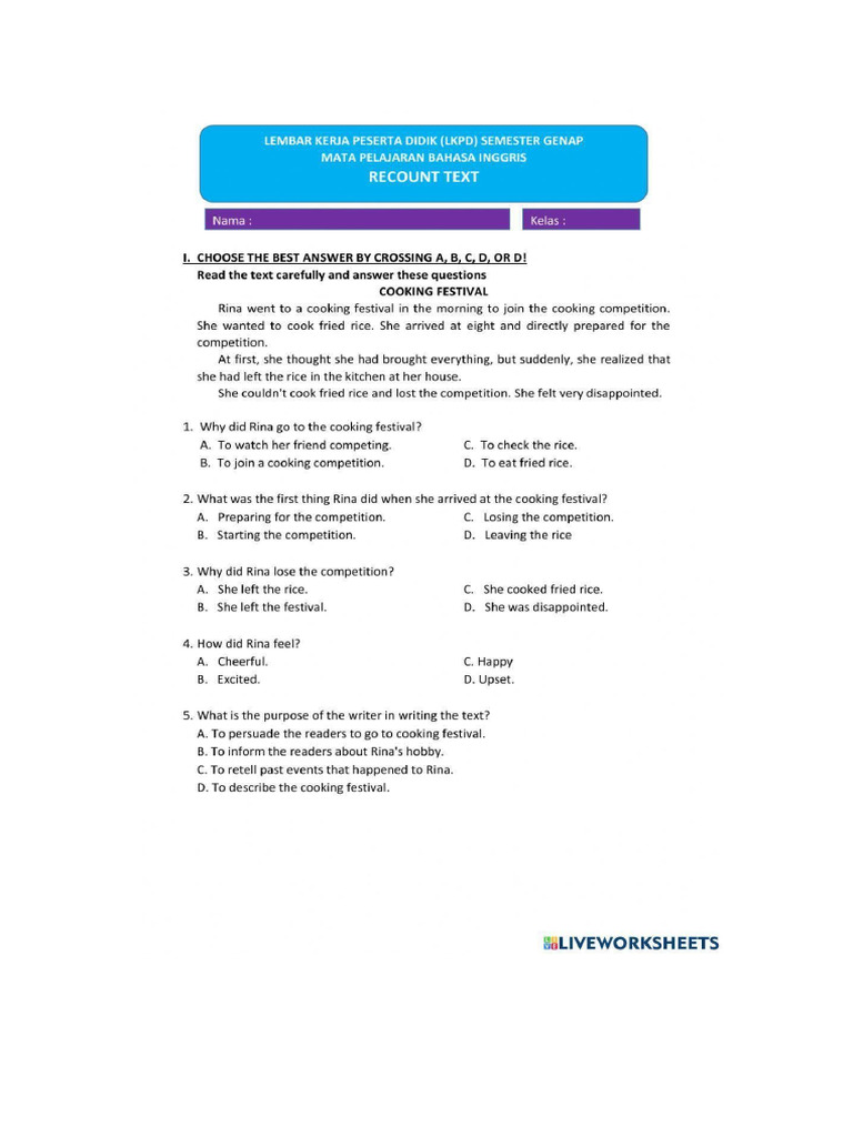 Worksheet Recount Text | PDF
