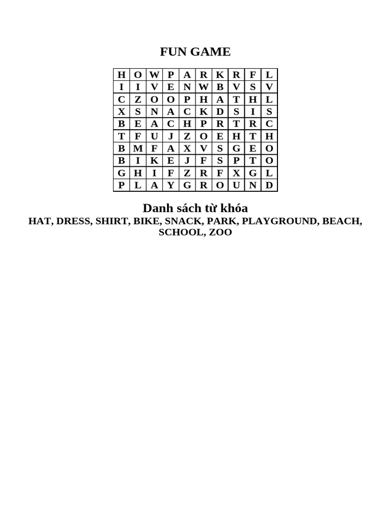 Fun Game: Keyword List for Kids | PDF