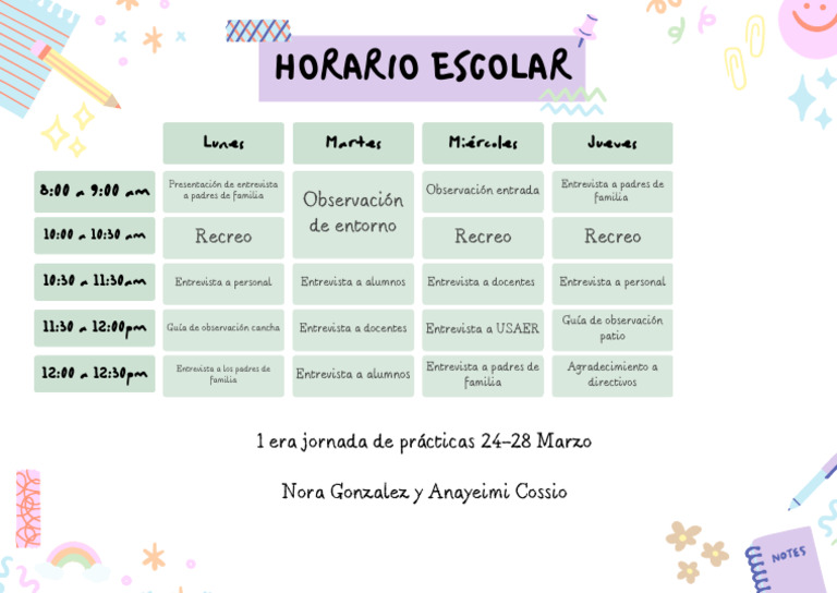 Horario Escolar Documento A4 Horizontal Pegatinas Colegio Infantil ...