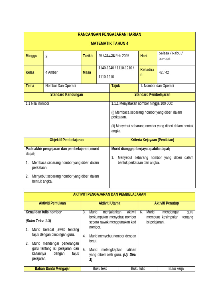 1. Nombor dan Operasi - 4A Mggu 2 | PDF