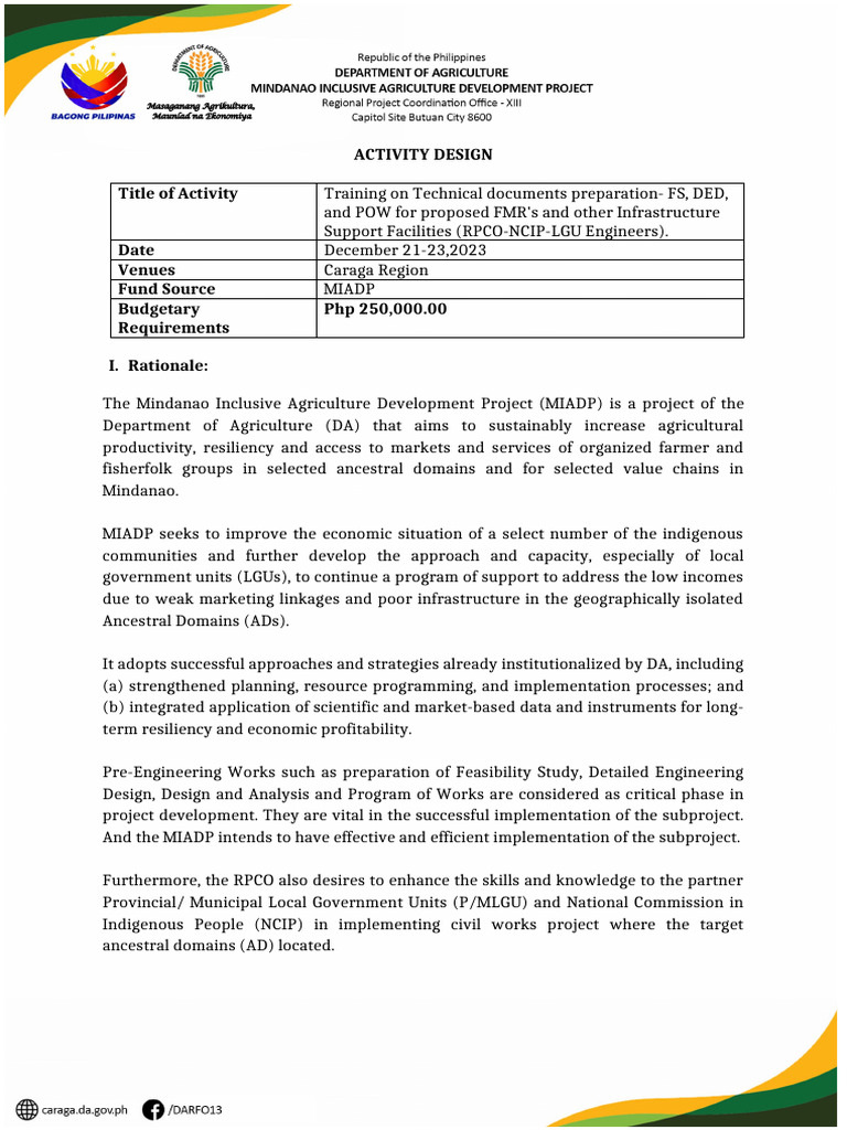 MIADP Component 2 For FS, DED, and POW | PDF | Economies