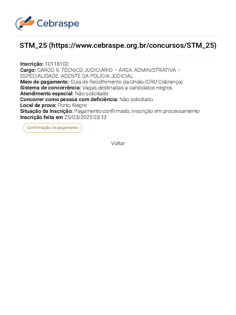 Acompanhamento de Inscrição STM_25 | PDF
