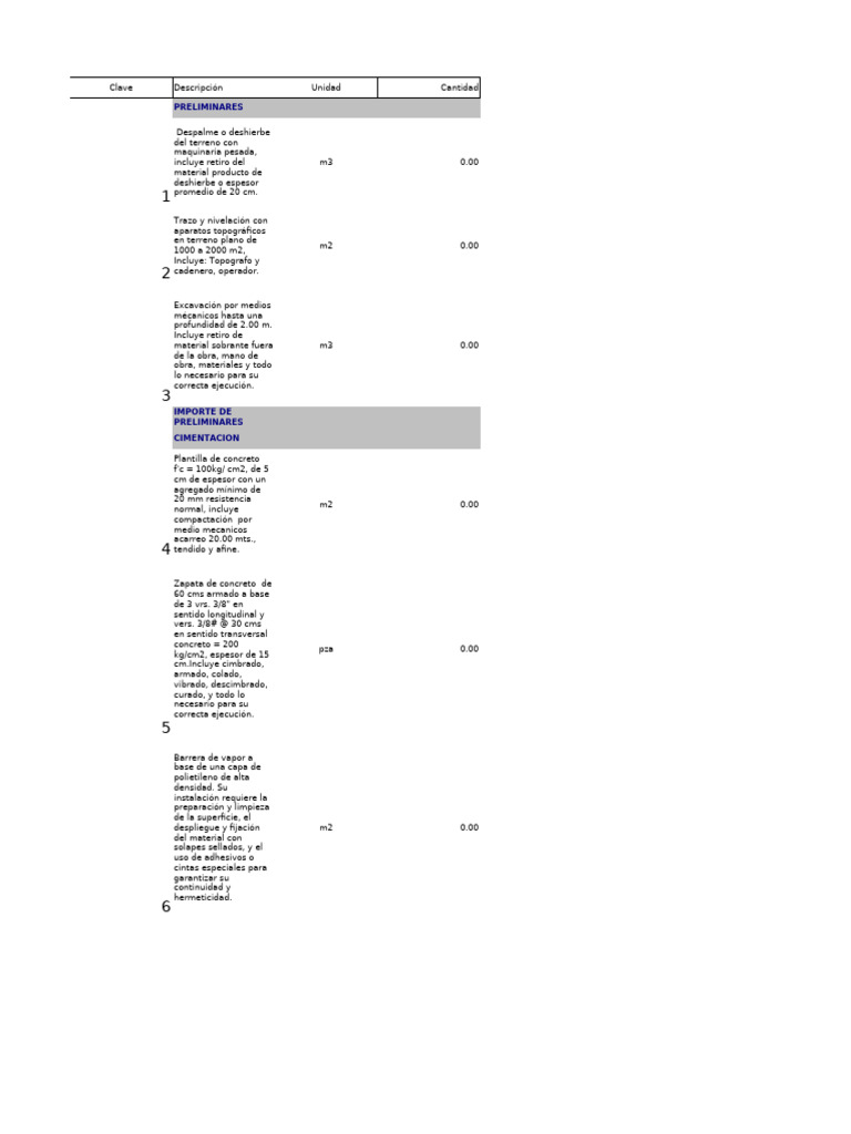 Catalogo de Conceptos Excel A Opus | PDF | Hormigón | Tubería (transporte de fluidos)