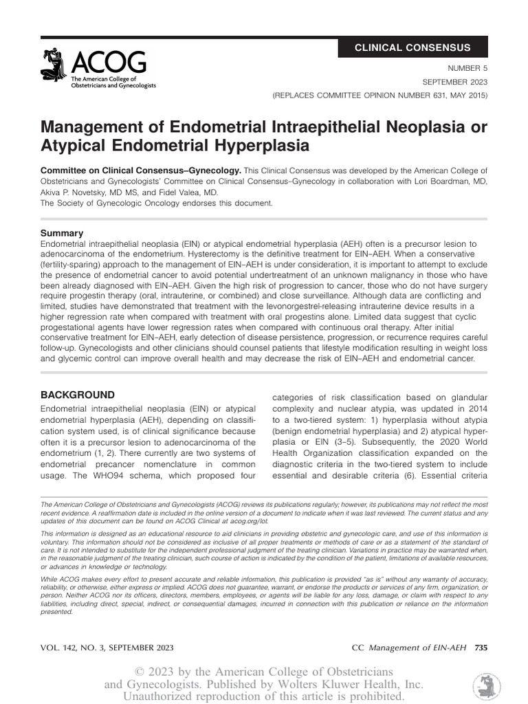 Management of EIN and AEH Guidelines | PDF | Neoplasms | Medical ...