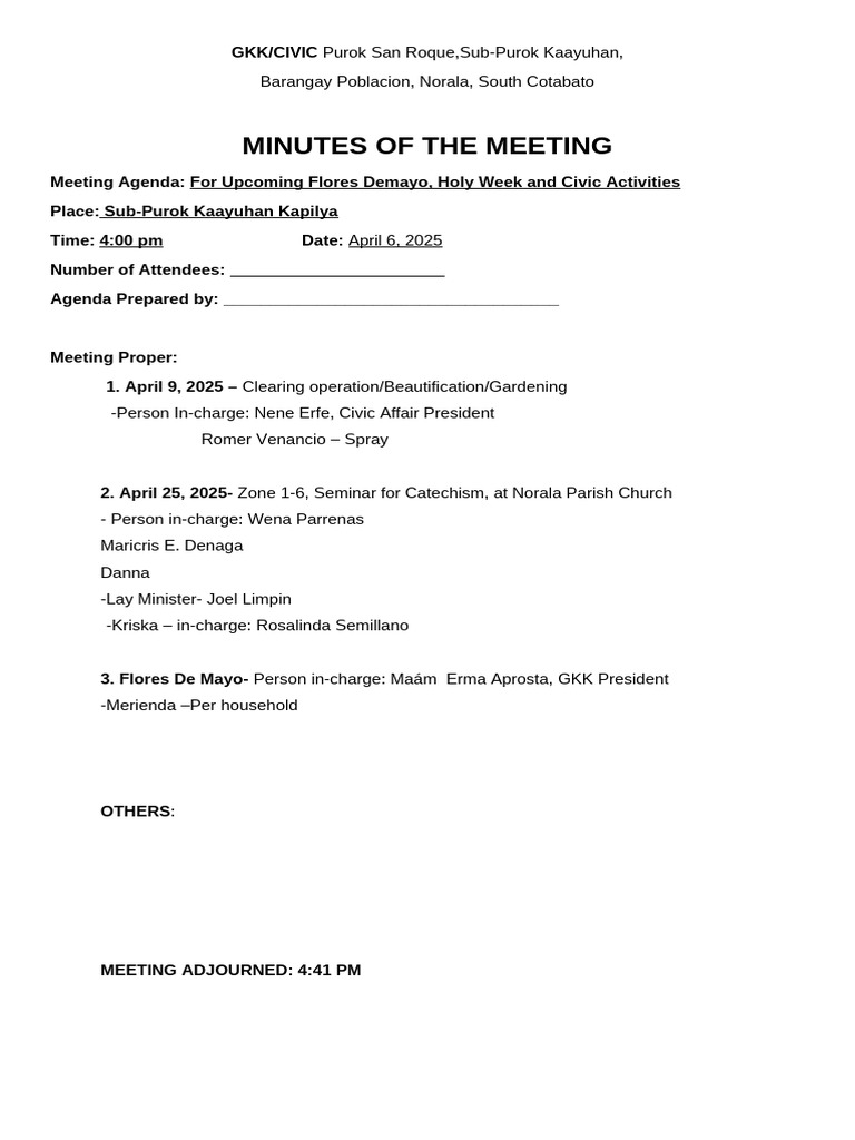Minutes of The Meeting Format - Attendance | PDF